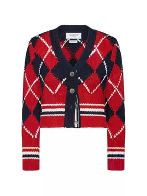 Thom Browne Argyle-intarsia Merino-wool Cardigan - Red