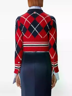 Thom Browne Argyle-intarsia Merino-wool Cardigan - Red