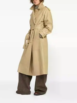 YVES SALOMON Belted Leather Trench Coat - Neutrals