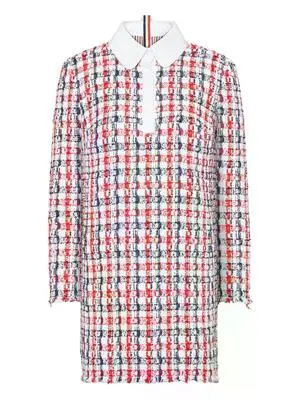Thom Browne Gingham Satin-ribbon Tweed Shift Dress - Red