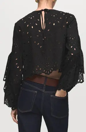 Mango Embroidered Eyelet Flutter Sleeve Top