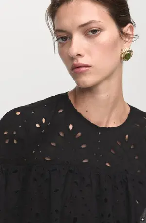 Mango Embroidered Eyelet Flutter Sleeve Top