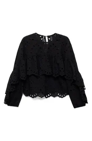 Mango Embroidered Eyelet Flutter Sleeve Top