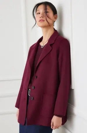 Karen Kane Oversized Brushed Wool Blend Blazer - Eggplant