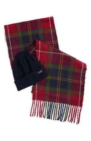 Barbour Swinton Tartan Scarf & Beanie Set - Winterberry Tartan