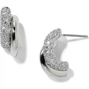 Nadri Pave Double Hoop Earrings - Rhodium