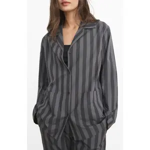 Mango Stripe Cotton Pajama Top Grey