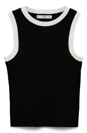 Mango Contrast Piping Rib Tank Top - Black