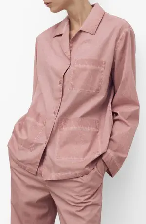 Mango Garment Dyed Button-Up Shirt Medium Pink