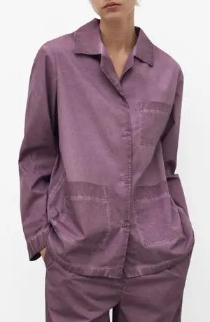 Mango Garment Dyed Button-up Shirt - Plum