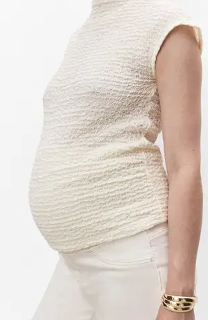 Mango Cotton Blend Crepe Maternity Top - Off White