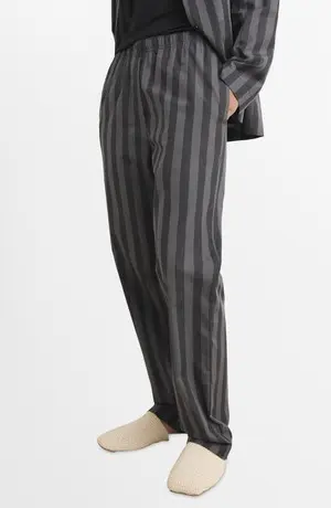 Mango Stripe Cotton Pajama Pants - Grey