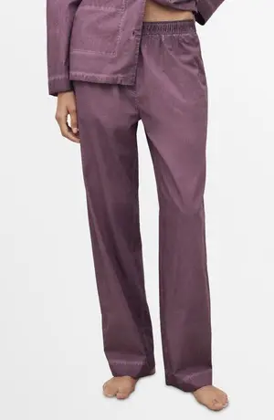 Mango Garment-dyed Cotton Pajama Pants Plum