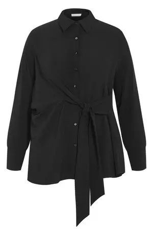 City Chic Telia Tie Waist Button-up Shirt - Black
