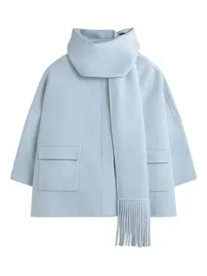 ERMANNO Wool Scarfed Cape - Sky Blue