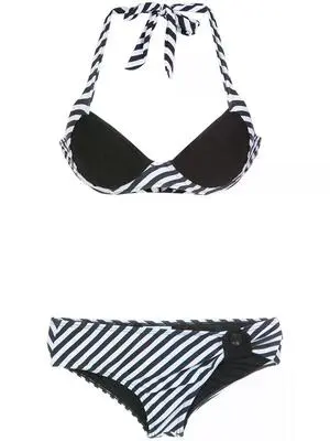 AMIR SLAMA Striped Halterneck Bikini Set - Black