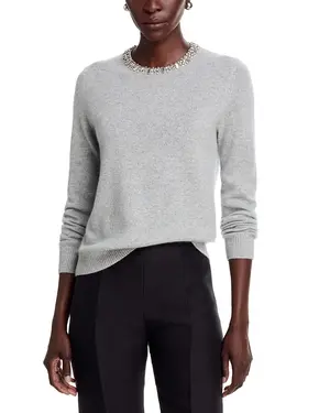 Bloomingdale'S Crystal Trim Cashmere Sweater - Light Grey
