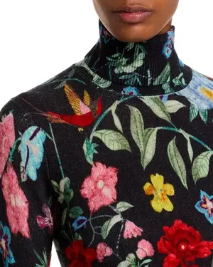 Bloomingdale'S Floral Print Cashmere Turtleneck Sweater