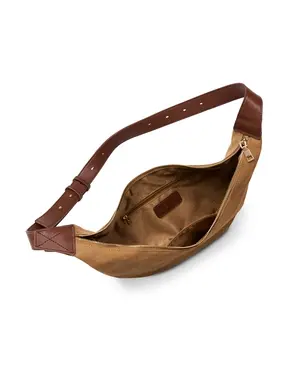 Aqua Suede Hobo Shoulder Bag - Tan