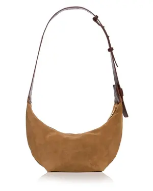 Aqua Suede Hobo Shoulder Bag - Tan