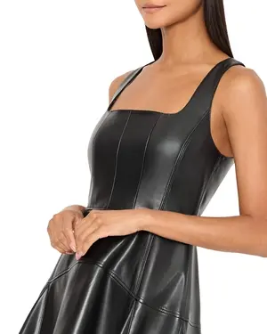 MILLY Faux Leather Mini Dress - Black