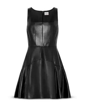 MILLY Faux Leather Mini Dress - Black