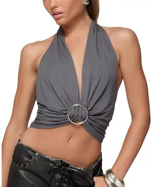 EDIKTED Metal Ring Backless Halter Top