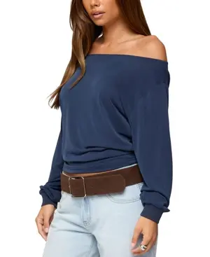 EDIKTED Nannie Off Shoulder Top - Navy