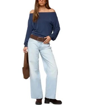 EDIKTED Nannie Off Shoulder Top - Navy