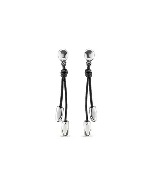 UNODE50 Leather Beaded Sterling -plated Drop Earrings - Silver
