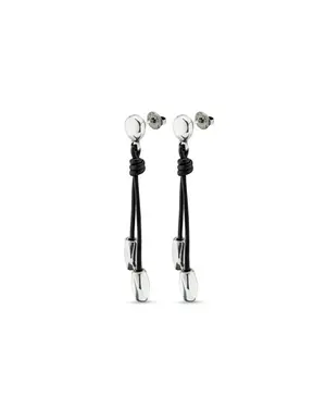 UNODE50 Leather Beaded Sterling -plated Drop Earrings