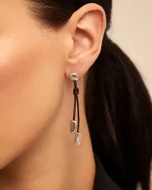 UNODE50 Leather Beaded Sterling -plated Drop Earrings