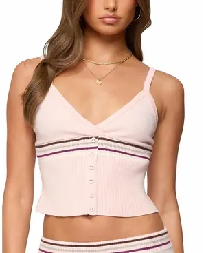 Women's Pink Ribbed Tank Top Camis Tanks