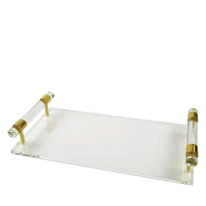 TIZO Clear Lucite Tray With Gold Tone Handles - No Color