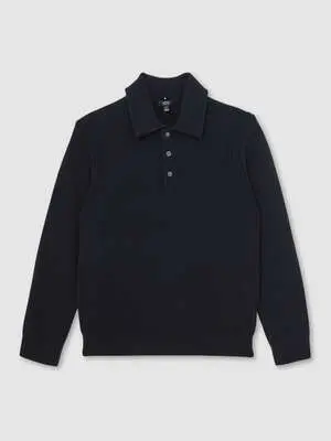 REISS Deansgate Wool-blend Polo Jumper With Cashmere - Navy