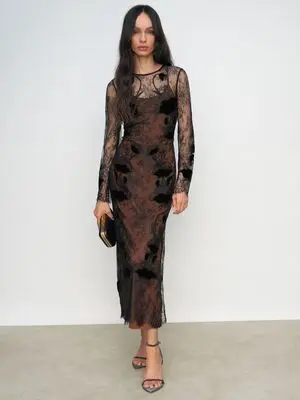 REISS Lulu Lace Overlay Midi Dress - Black