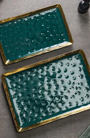 STONE + LAIN Florian Porcelain 2-piece Serving Rectangular Plate Set - Green