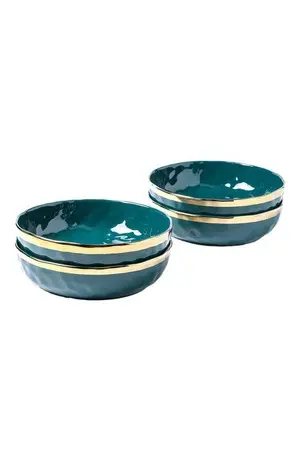 STONE + LAIN Florian Porcelain 4-piece Pasta Bowl Set - Green