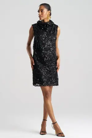 Natori Floral Sequin Lace Shift Dress