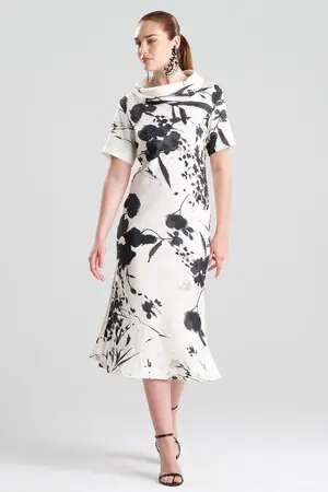 Natori Nara Silk Twill Beaded Column Dress