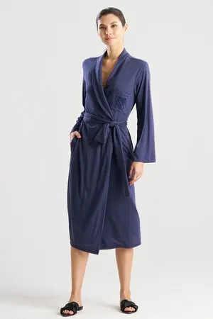 Natori Shangri-la Embroidered Tencel Robe - Blue