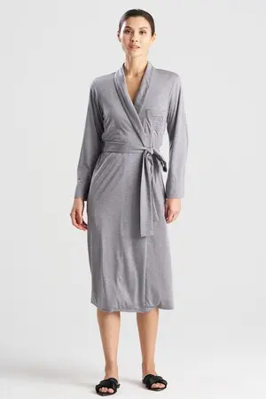 Natori Shangri-la Embroidered Tencel Robe - Gray