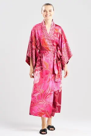 Natori Deco Printed Charmeuse Kimono Robe - Red