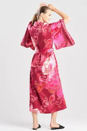 Natori Deco Printed Charmeuse Kimono Robe - Red