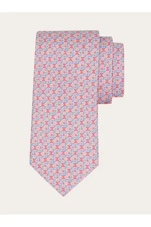 FERRAGAMO Gancini Square Print Silk Tie - Pink