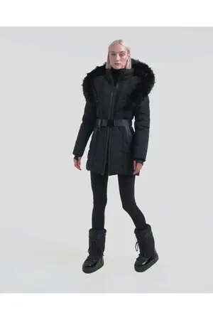 Rudsak Fitted Down Puffer With Faux Fur Trim - Black