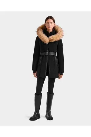 Rudsak Fitted Down Puffer With Faux Fur Trim - Black