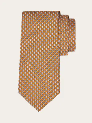 FERRAGAMO Pegasus Print Silk Neck Tie Orange