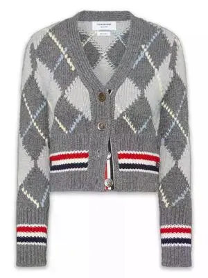 Thom Browne Argyle-intarsia Merino-wool Cardigan - Grey