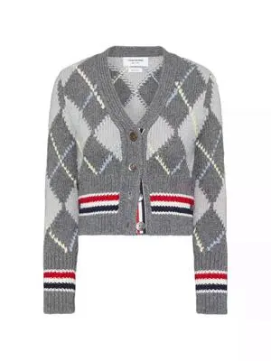 Thom Browne Argyle-Intarsia Merino-Wool Cardigan Grey
